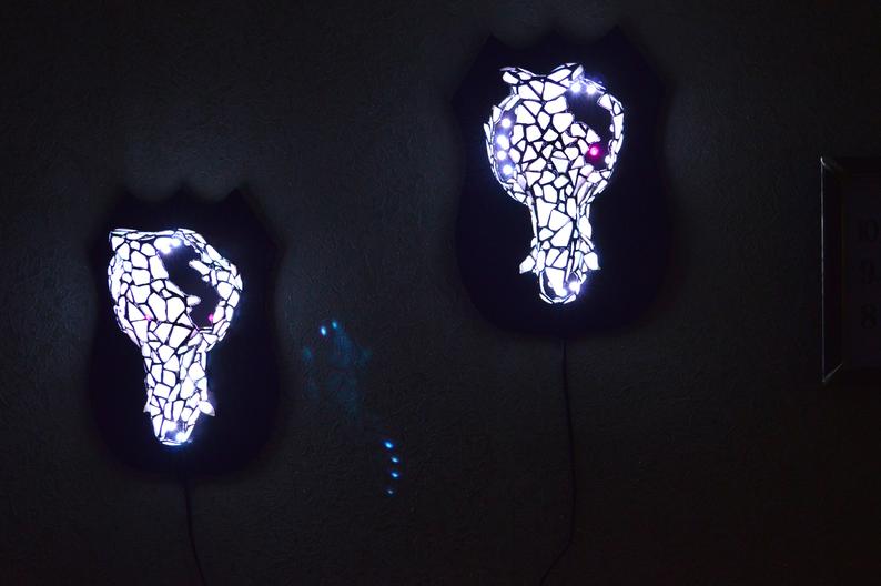 Wall skull art sconce, sea stained glass LED USB “Unknown beast skull ...