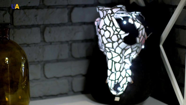 Wall skull art sconce, sea stained glass LED USB “Unknown beast skull ...