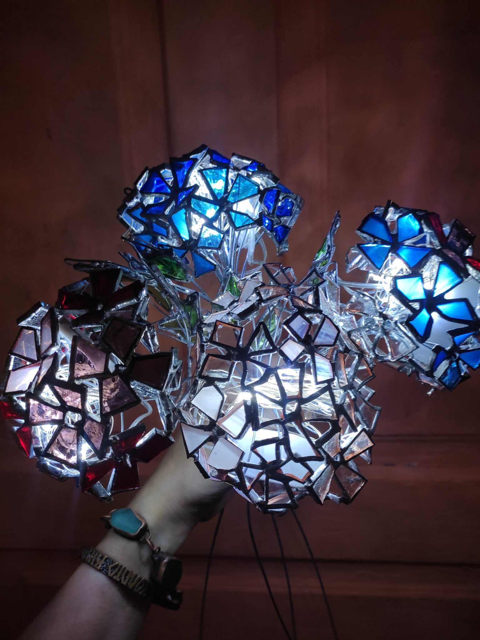 Stained glass hydrangea night light, bottle glass upcycled botanical ...