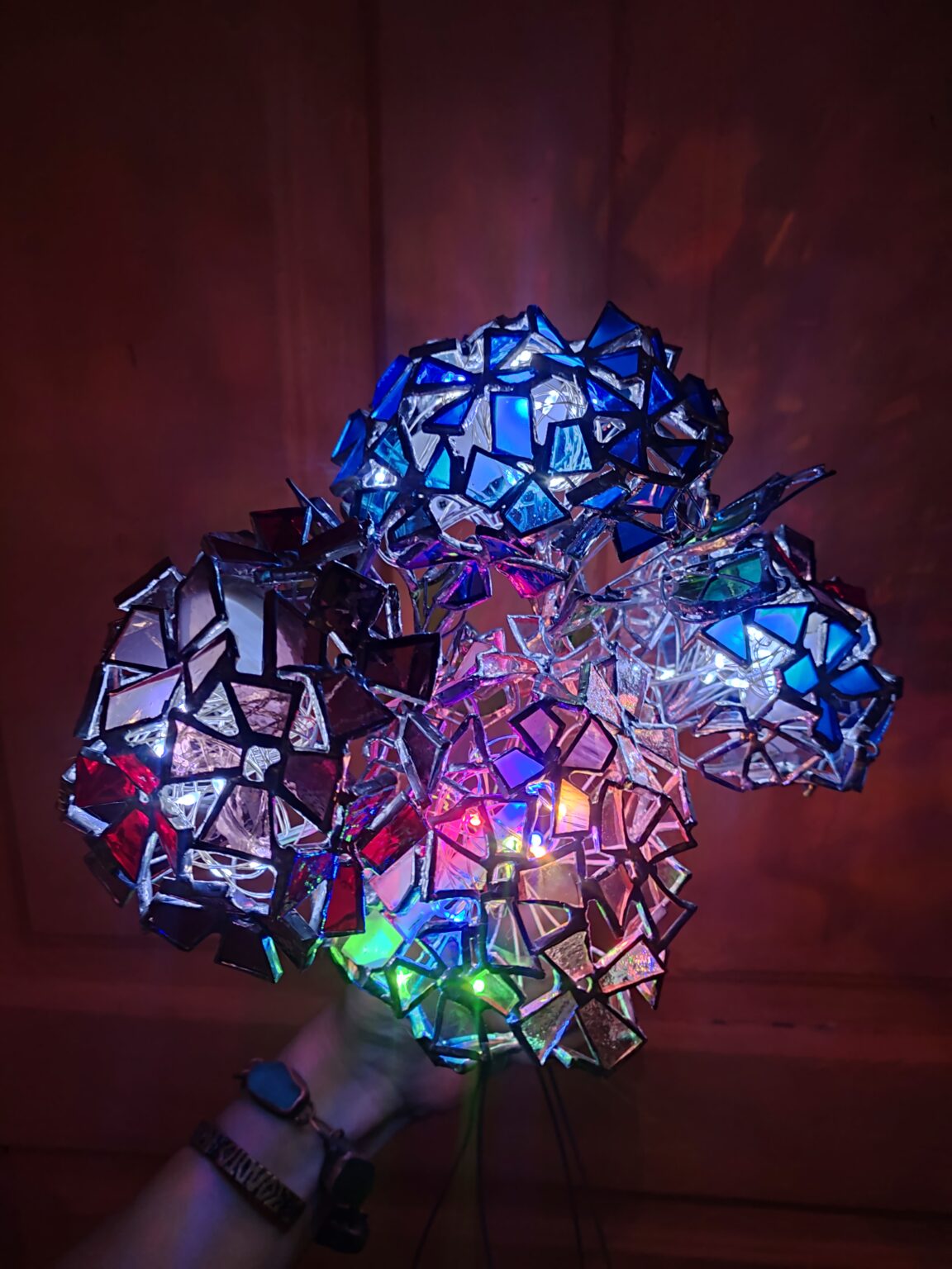 Stained glass hydrangea night light, bottle glass upcycled botanical ...