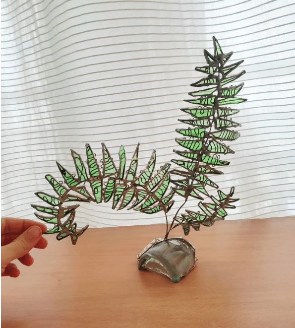 Stained glass fern, artificial upcycled flower, only one art decor ...