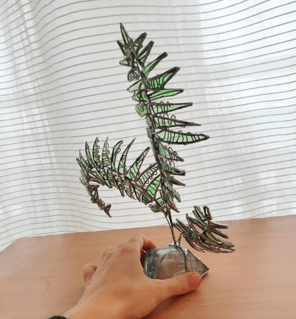 Stained glass fern, artificial upcycled flower, only one art decor ...