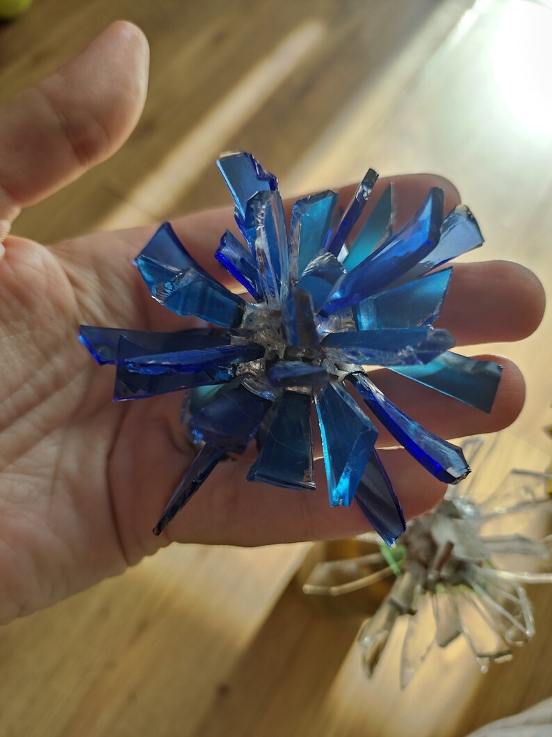 Bottle glass aster chrysanthemum, upcycled botanical art – seastainedglass